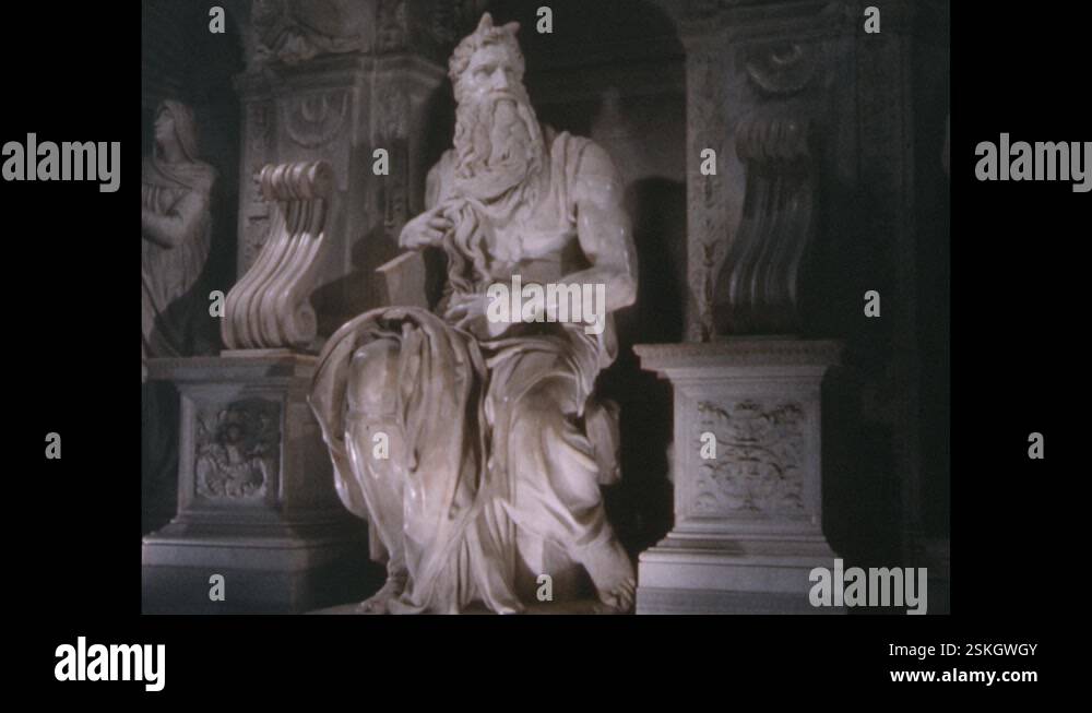 1960s: A close view of the horns on the statue of Moses by Michelangelo ...