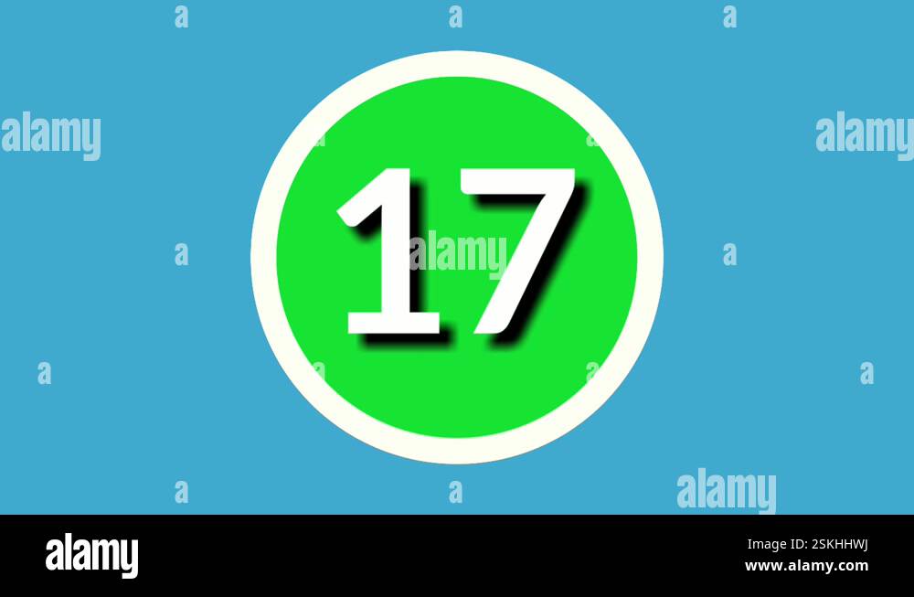 Number 17 seventeen sign symbol animation motion graphics on green ...