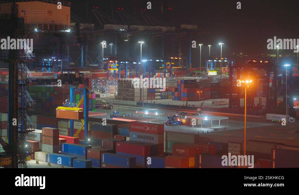 4k, Port cranes and many containers in the port city of Jeddah, Saudi ...