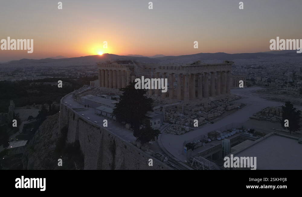 sunset flying counter clockwise around Parthenon in Athens Greece Stock Video Footage - Alamy