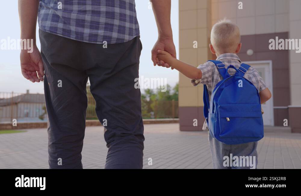 Happy family, father, child go to school together. Child Schoolboy ...