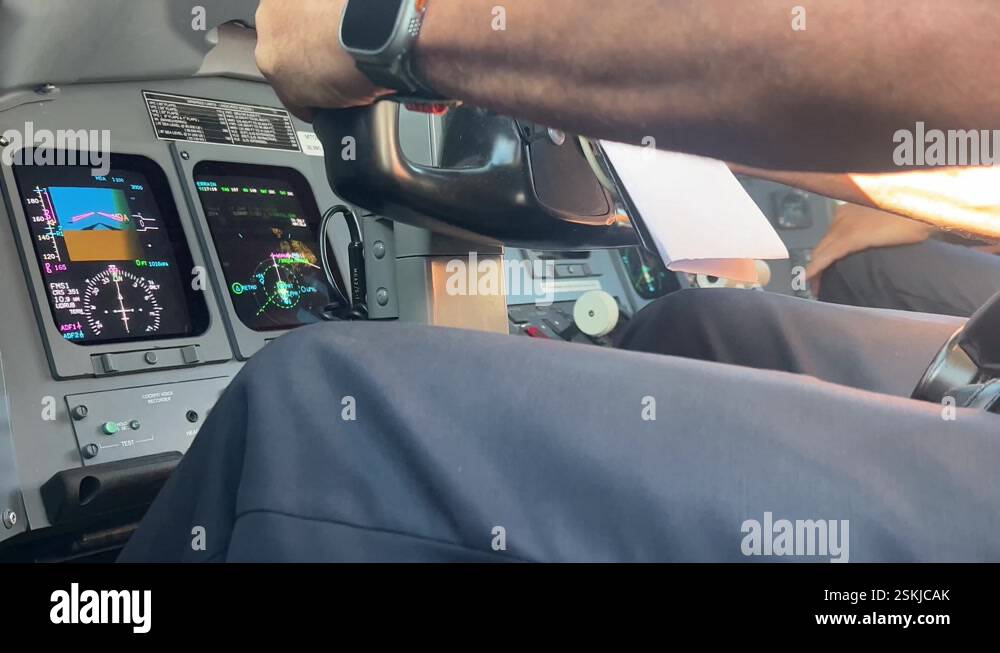 Real time take off view inside a jet cockpit during a real take off in ...