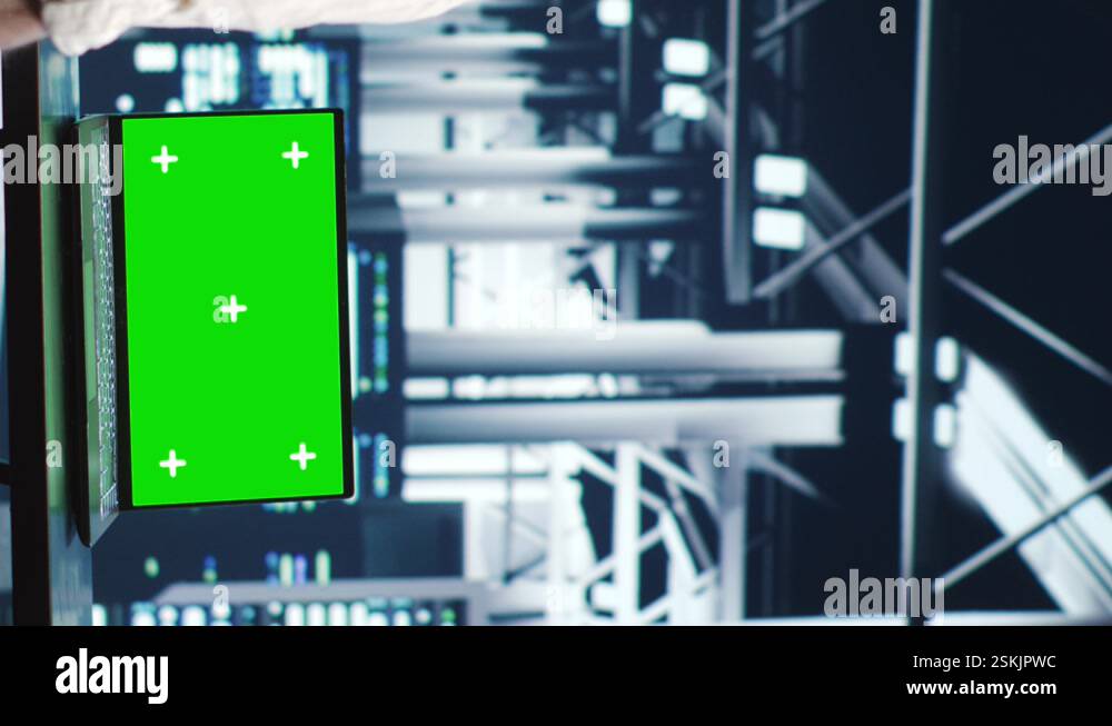 Vertical Green screen laptop server crosschecking Stock Video Footage ...