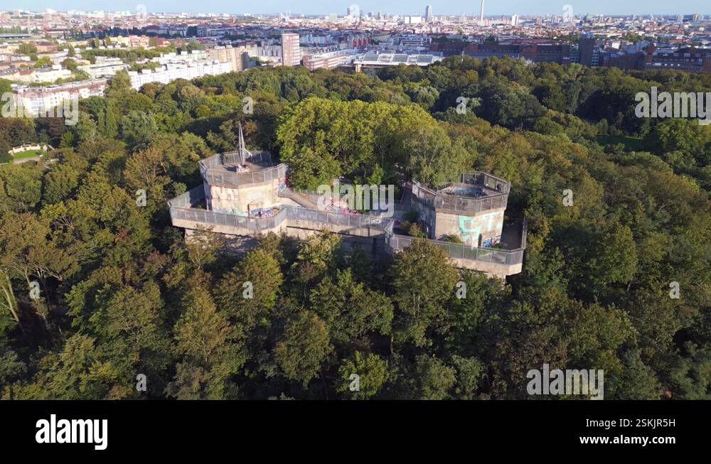 Breathtaking aerial top view drone. Bunker Berlin Mitte Flak Tower ...