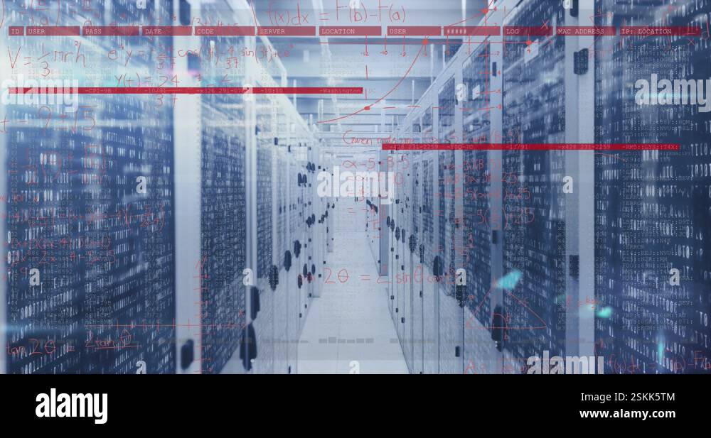 Animation Of Lines Mathematical Equations And Diagrams Over Binary