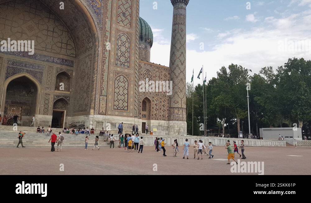 Kids Playing in Front of Sher-Dor Madrasa, Everyday Life in Samarkand ...