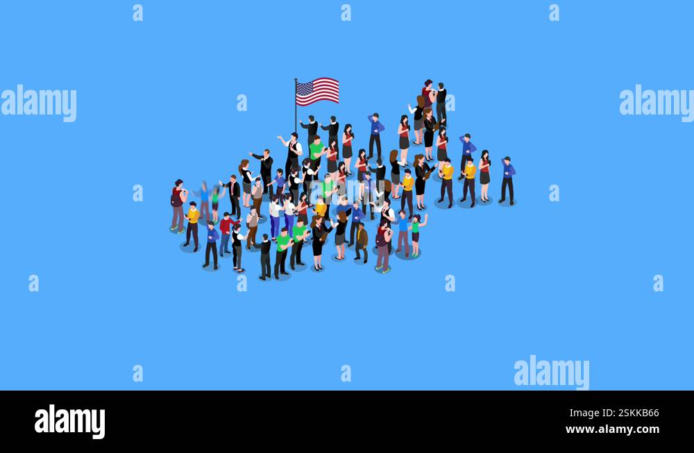 Large group of people in form of America map cartoon animation in 4K ...