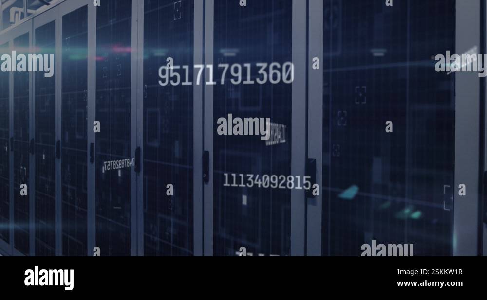 Animation of multiple changing numbers, light spot and data processing against Stock Video ...