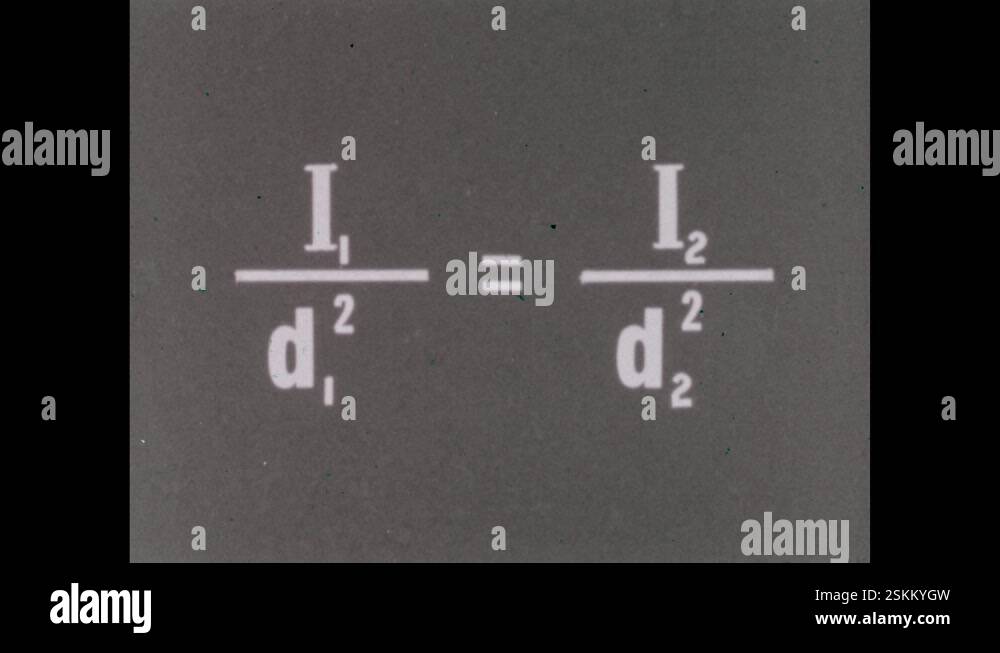 1970s:Inverse square law equation. Light shines on wall and card. Card ...