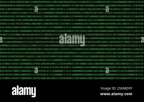 Vibrant digital backdrop displays continuous lines of green binary code ...