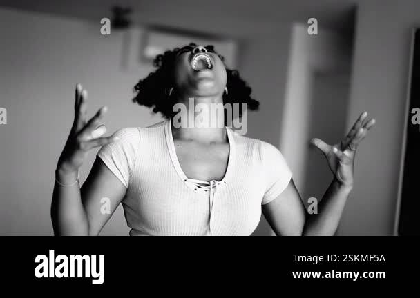 Monochromatic Overwhelmed Young Black Female Yelling in Extreme Fury ...