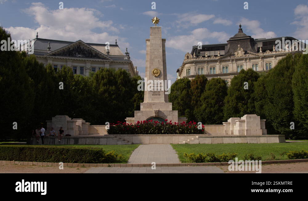 Soviet War Memorial in Budapest Park, White Obelisk Statue remembering ...