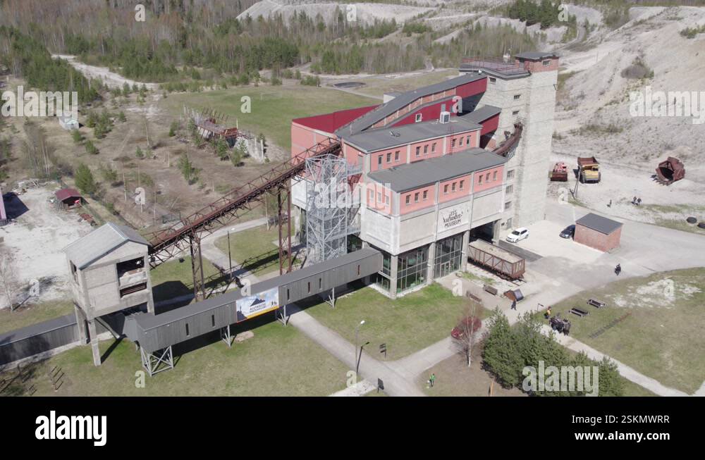 eesti kaevandusmuusem drone pan shot from left to right revealing big ...