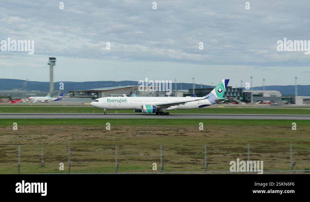 airplane airbus a330neo iberojet departure take off oslo airport norway ...