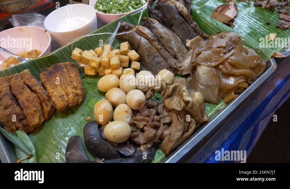 cooked pork organ ready to serve in thailand bangkok night market food ...