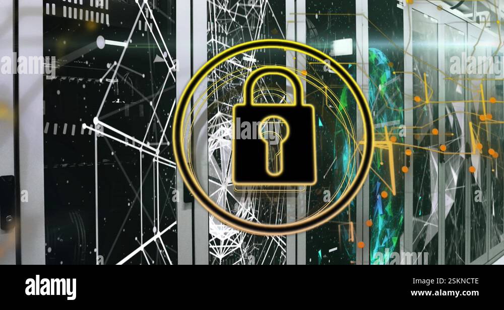 Animaton of security padlock icon and globe of plexus networks against computer Stock Video ...