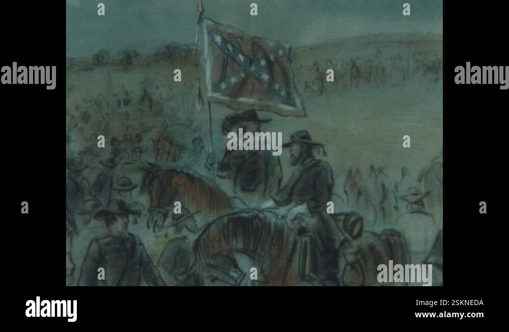 1960s: Officers of the confederate army on horseback, soldiers in ...