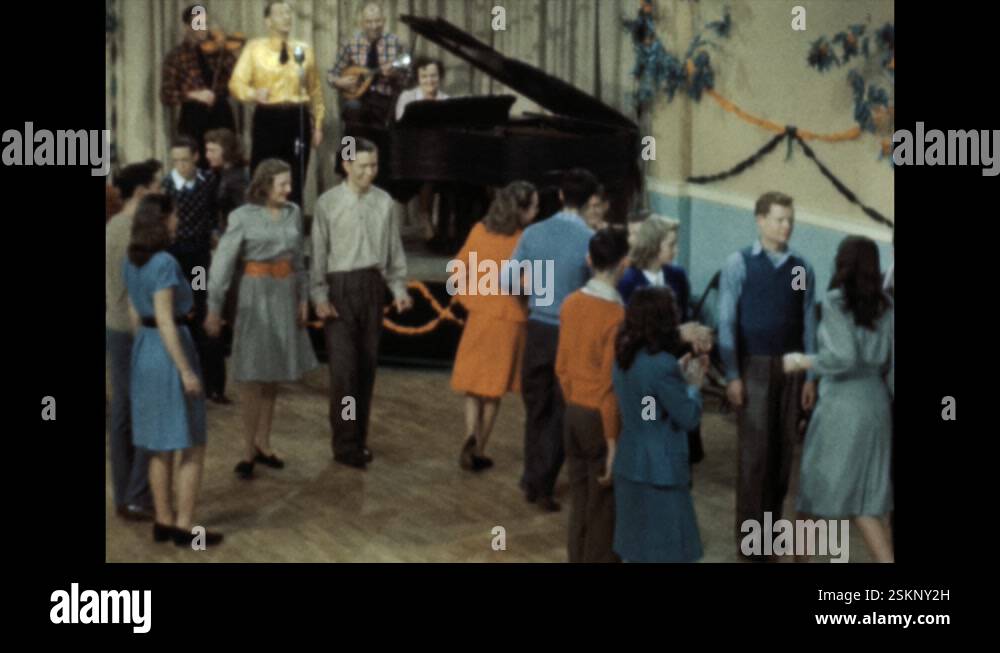 1960s: teen couples square dance, swing each other around, clap and tap ...