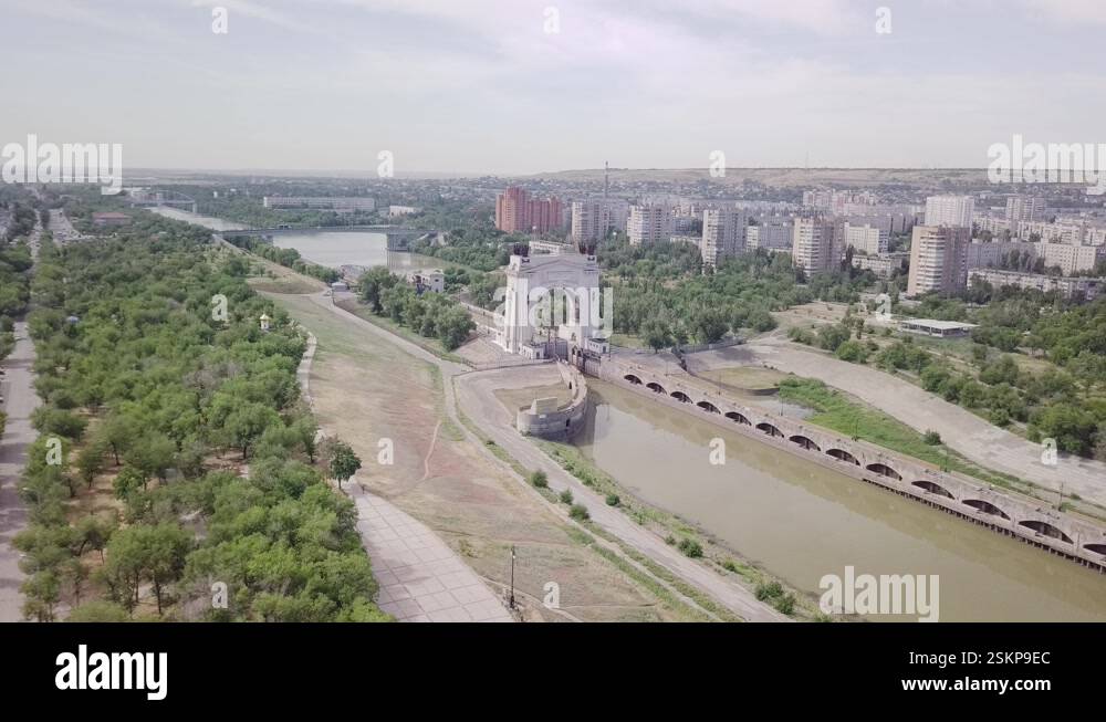 Descending from the air on the Volgo-Don Canal and the arch of Lock No ...