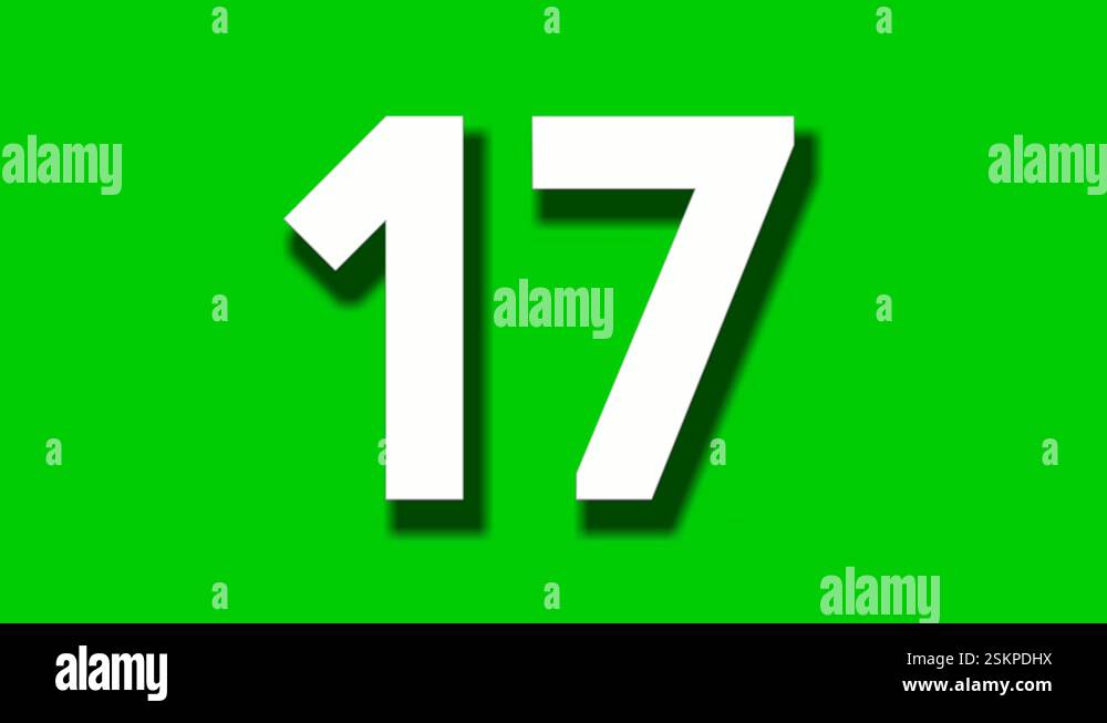 Number 17 seventeen cartoon animation on green screen background,4k ...