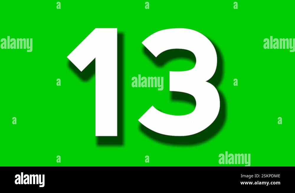 Number 13 thirteen cartoon animation on green screen background,4k ...