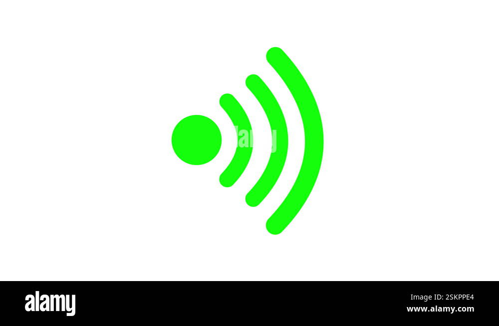 Animated signal of the WiFi connections, green flat symbol, white 4k ...