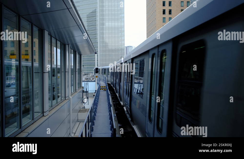 Automated train moving forward on the Yurikamome line in Tokyo Japan ...