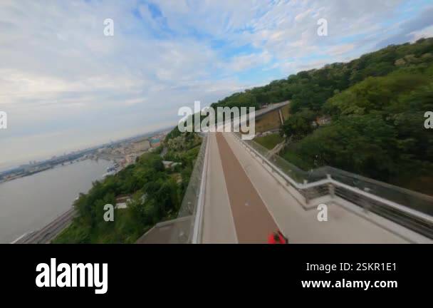 KIEV, Ukraine - April 19, 2021: FPV drone , Reunion Arch, Kyiv: Peoples ...