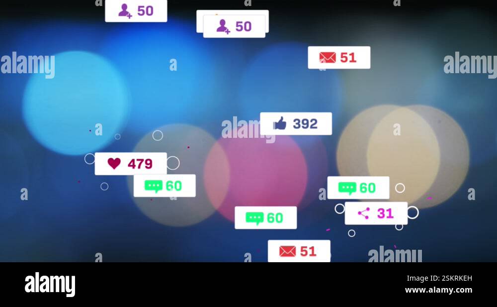Animation of arrow signs with notification icons and numbers over lens ...