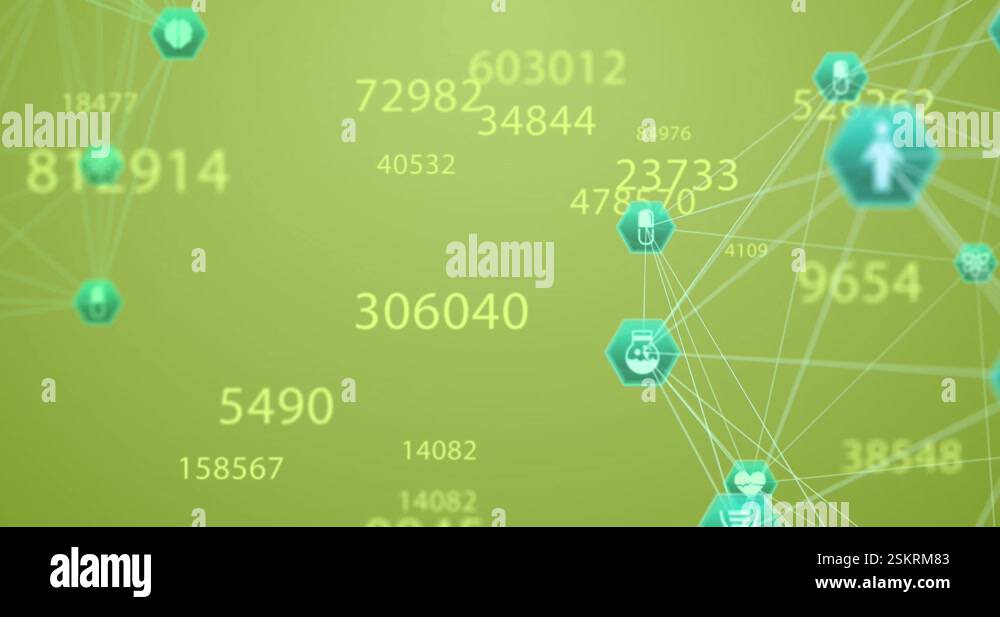 Animation of multiple changing numbers and globes of medical icons ...