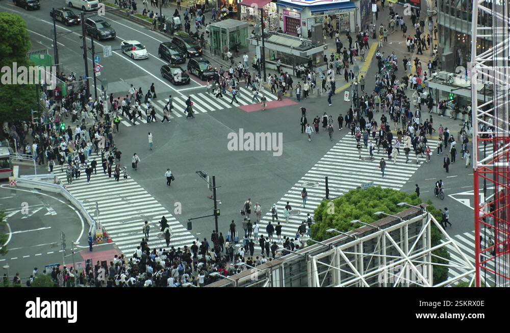 TOKYO, JAPAN : Aerial view of Shibuya crossing. Crowd of people at the ...