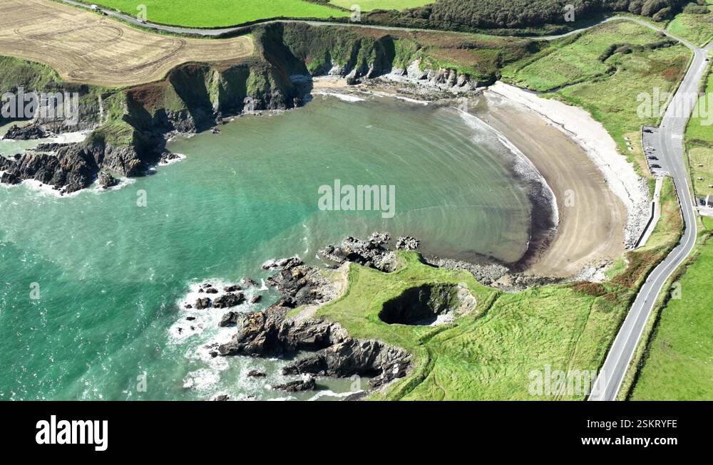 Coast Ireland aerial static of The Copper Coast Road winding its way ...