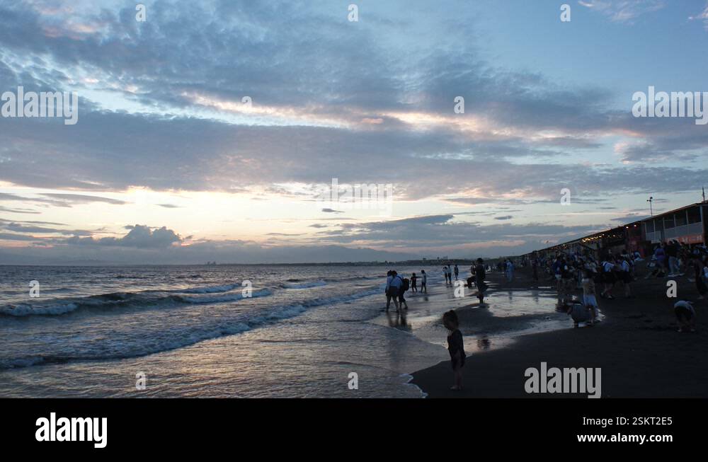 FUJISAWA, JAPAN : View of Enoshima beach at Shonan area in sunset Stock ...