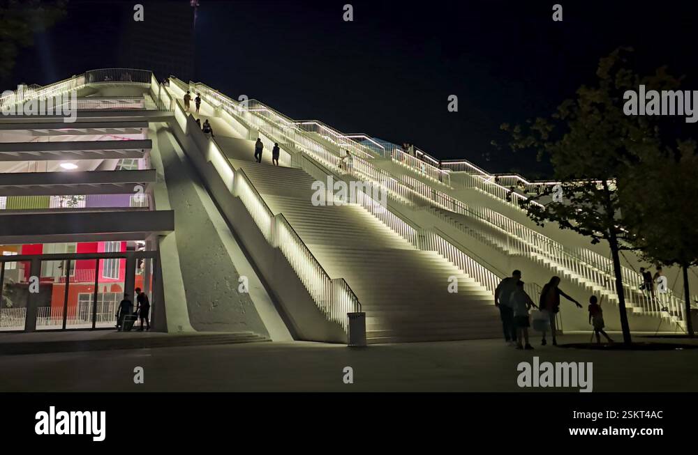 Endless stairs climb to the top of the pyramid of Tirana by young ...