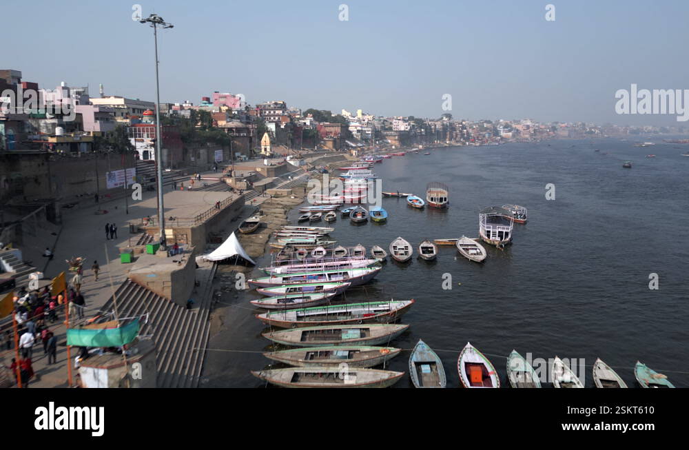 Varanasi, India, Aerial View of Varanasi Ghats on the Banks of the ...