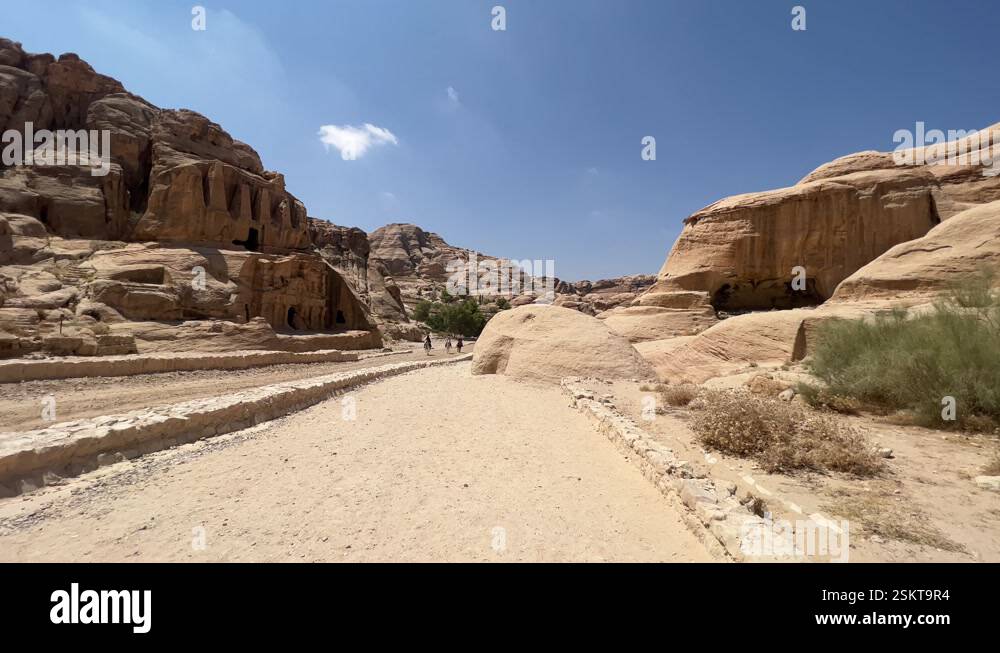 Petra valley in Wadi Musa, Jordan with The Treasury in the middle of a ...