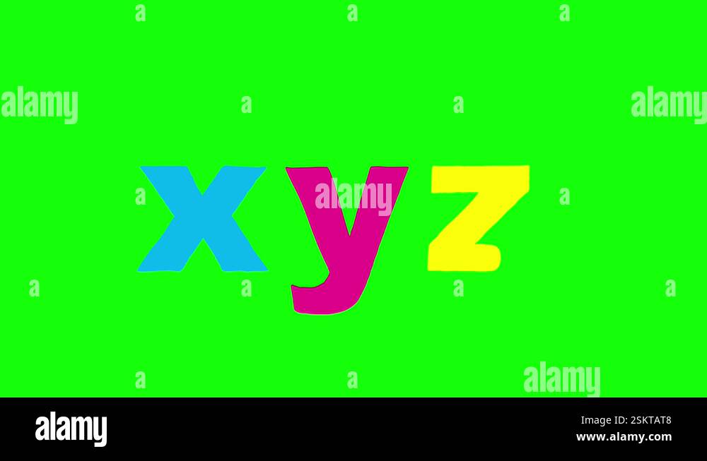 Xyz letters small forming cartoon animation CMY on green 255 Stock ...