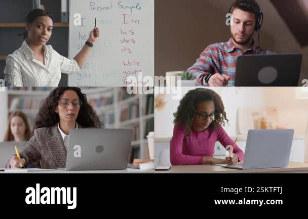 A classroom environment features students participating in online ...