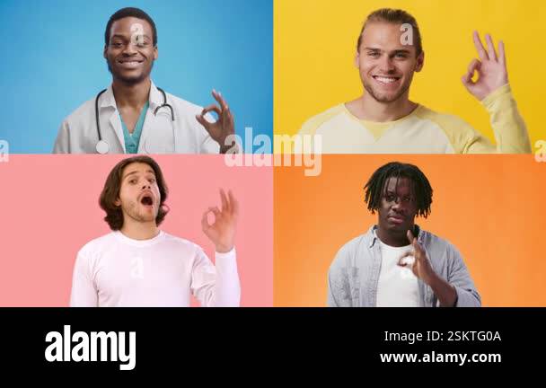 Four healthcare professionals express positivity with the OK gesture ...