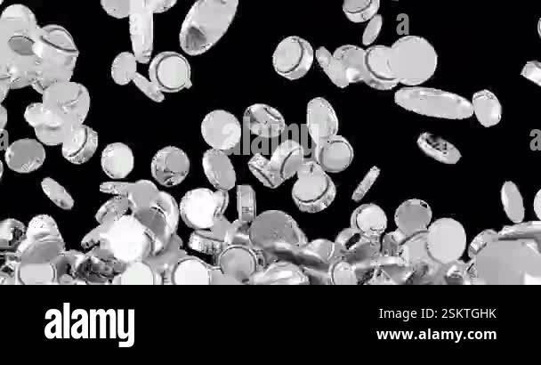 Button cells falling and fill the screen. 3D animation on transparent ...