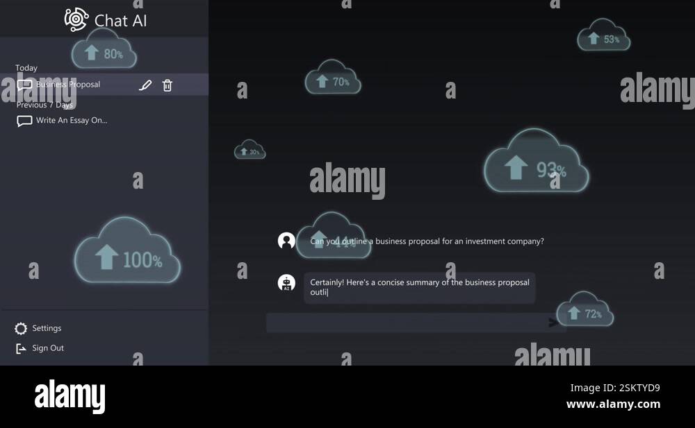 Chat ai logo and conversation text over data uploading to cloud icons ...