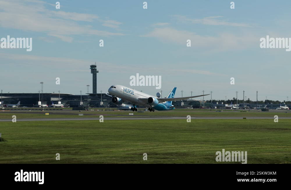 airplane norse atlantic airways boeing 787 take off oslo airport norway ...