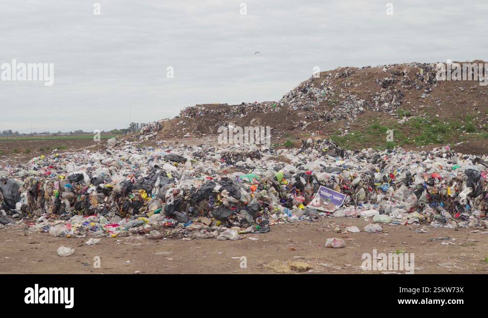 Wide view of the final disposal area for non-recyclable waste in a ...