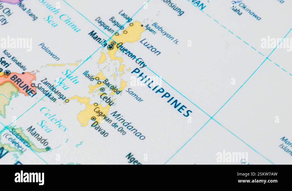 Close-up of the country word Philippine on a world map with the ...