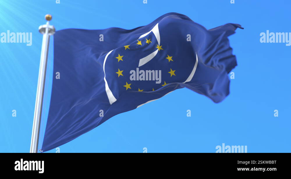 Blue flag with the logo of the Council Europe. Loop Stock Video Footage ...