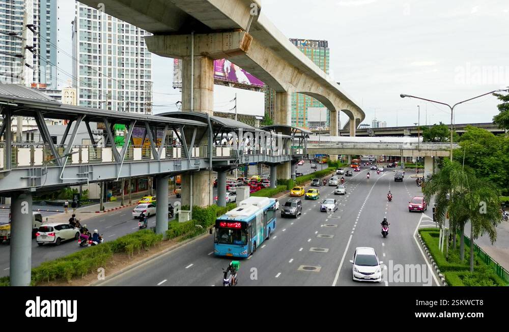 BTS Skytrain Monorail and Walkway Below Over a Road in Lat Phrao ...