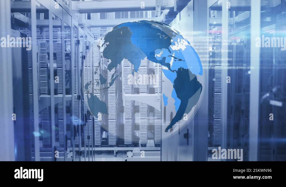 Animation of rotating globe and computer language with lens flares over data Stock Video Footage ...