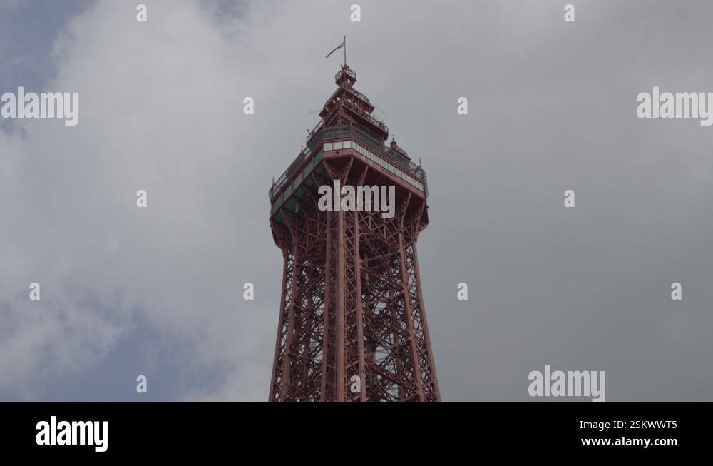 Blackpool Tower observation deck with tourists visible through glass ...
