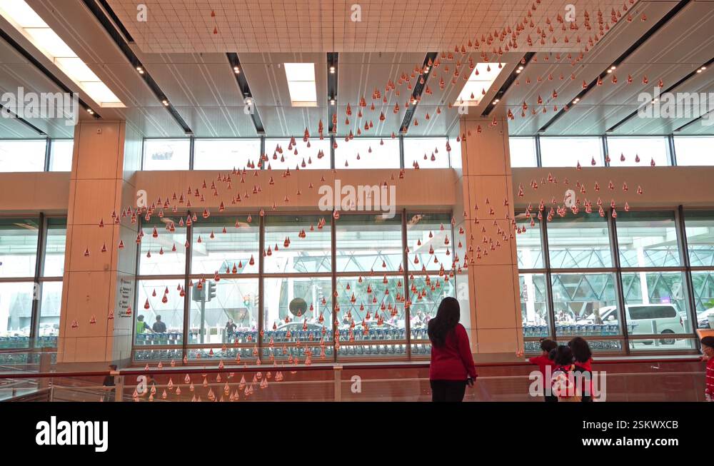 Kinetic Rain Sculpture in Singapore Changi Airport Stock Video Footage ...