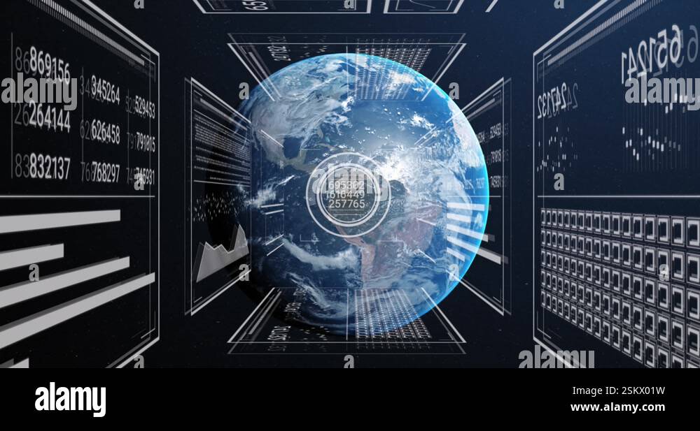 Animation of graphs, changing numbers, loading circles and bars over globe on Stock Video ...